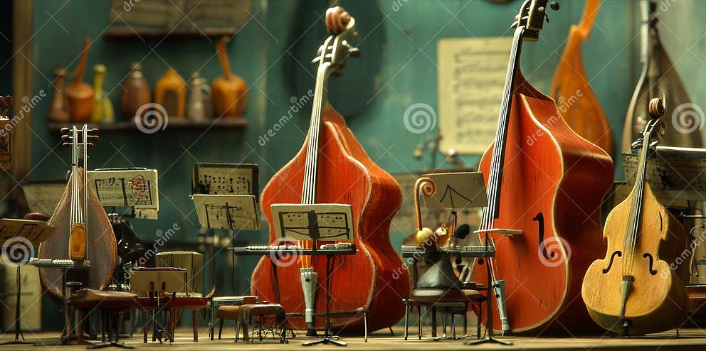 A Charming Miniature Orchestra Setup with Tiny Instruments and Music ...
