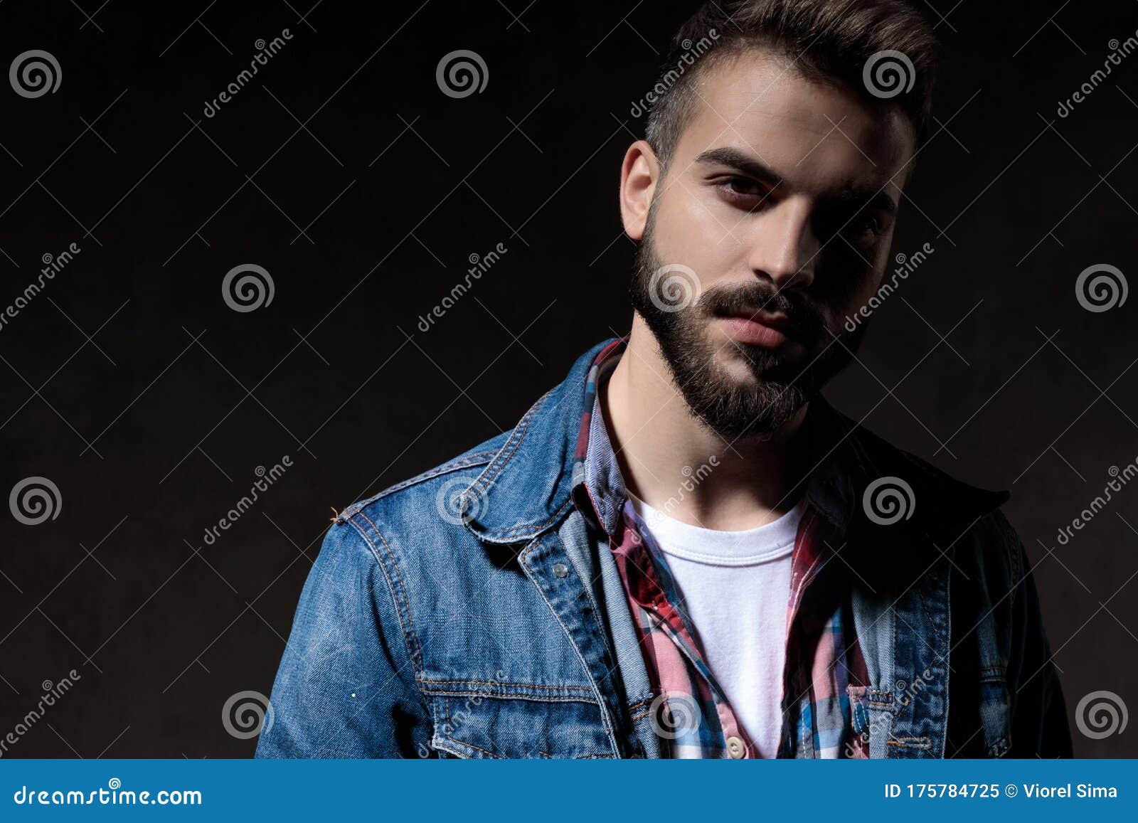 Charming Model Looking Forward while Wearing Jeans Jacket Stock Image ...