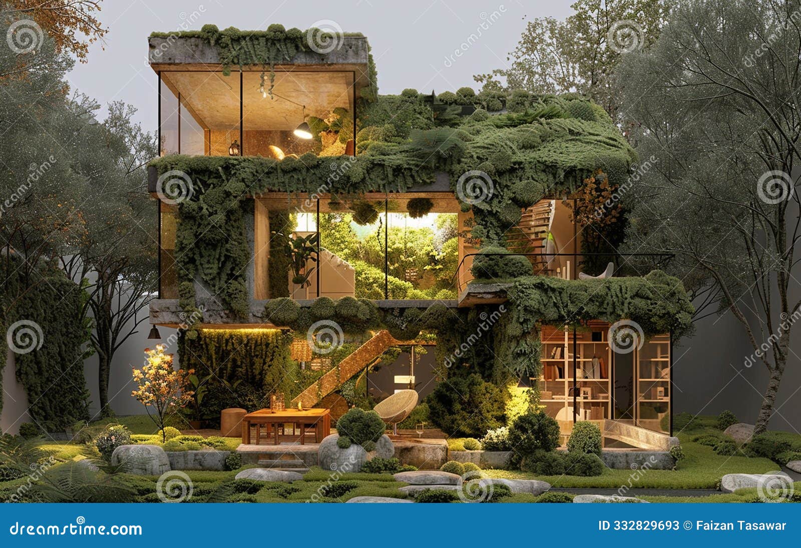 Charming Moss Three-Story House -Generative Ai Stock Image - Image of ...