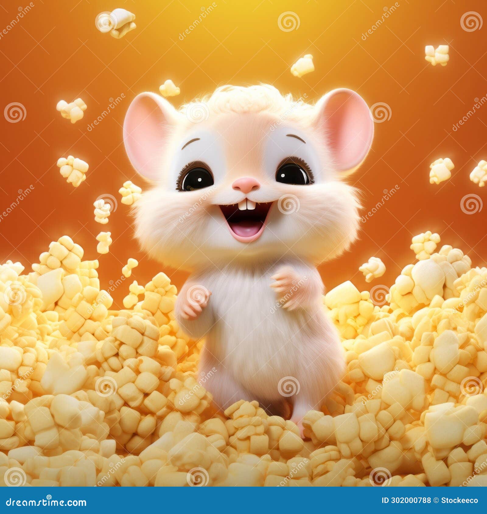 Charming Mouse with Popcorn on Orange Background - Vray Tracing Style ...