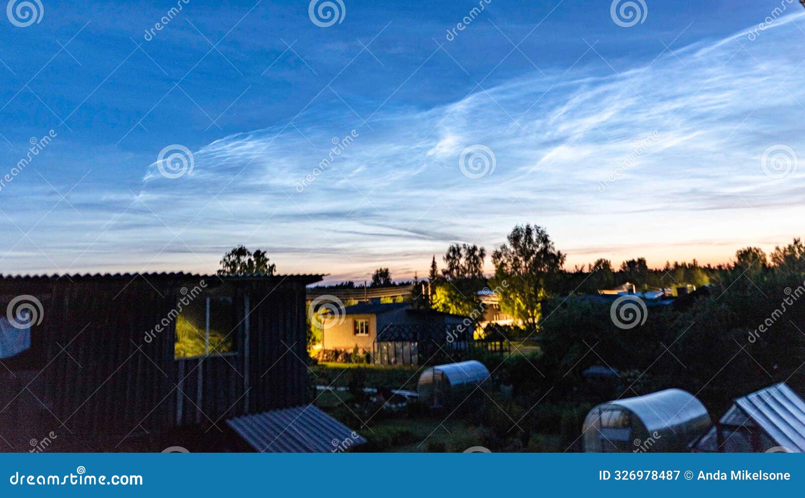 Charming Night Landscape with Silver Clouds, Mesospheric Clouds, Window ...