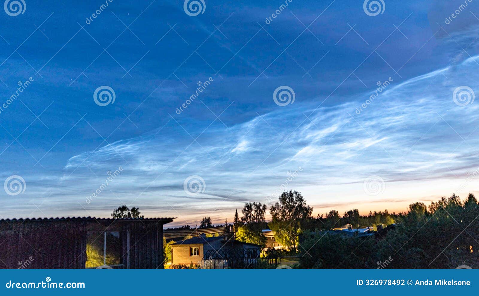 Charming Night Landscape with Silver Clouds, Mesospheric Clouds, Window ...