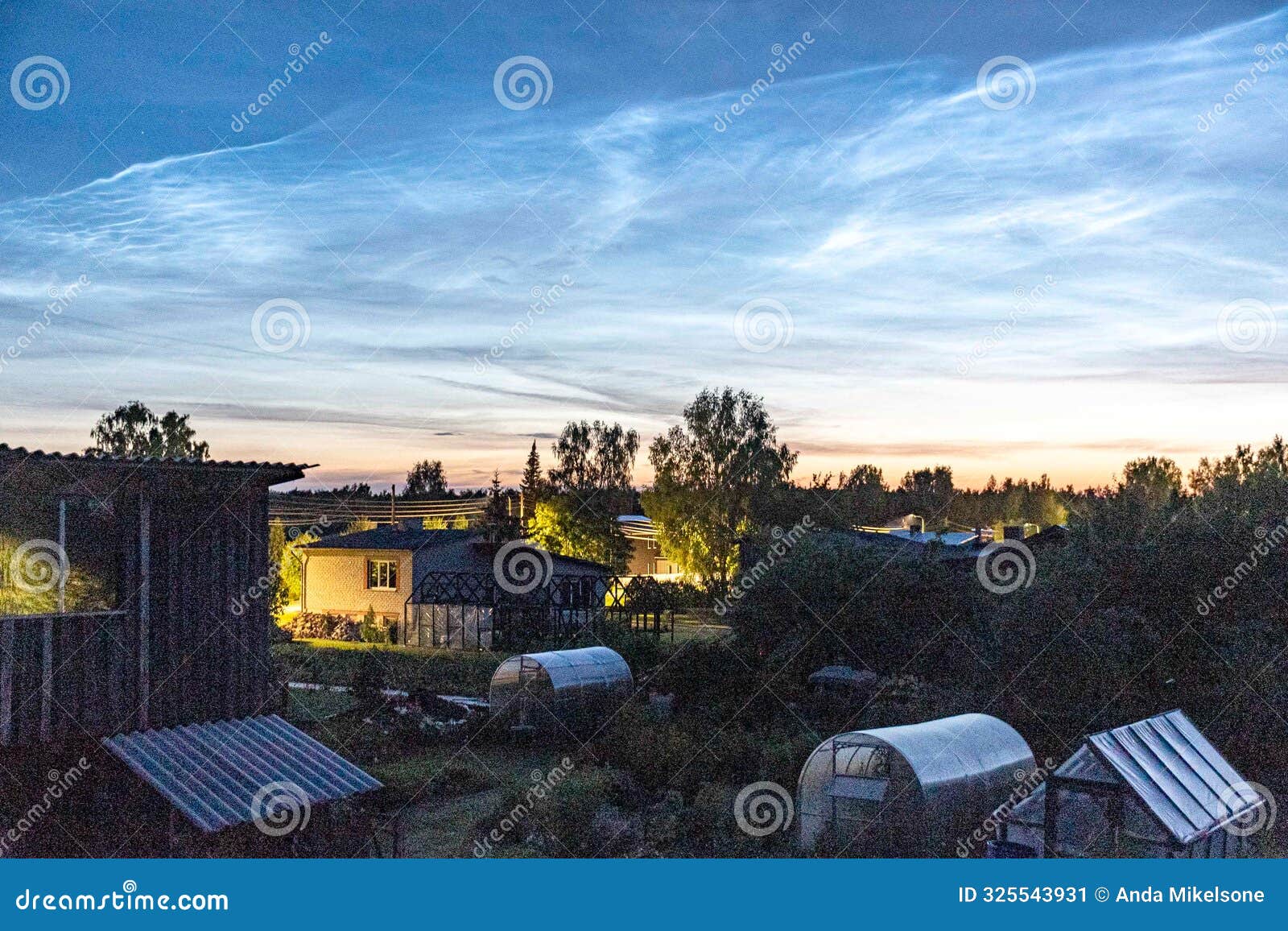 Charming Night Landscape with Silver Clouds, Mesospheric Clouds, Window ...