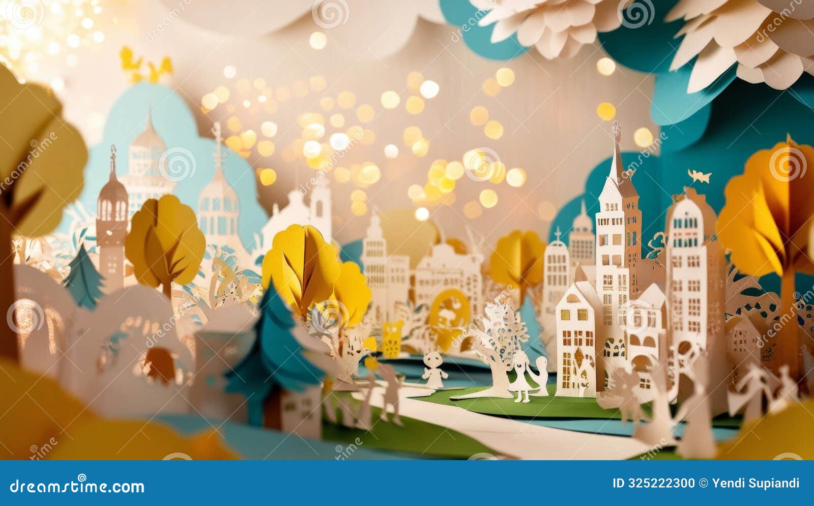 Charming Paper Cut Animation of Cityscape Landscape Stock Illustration ...