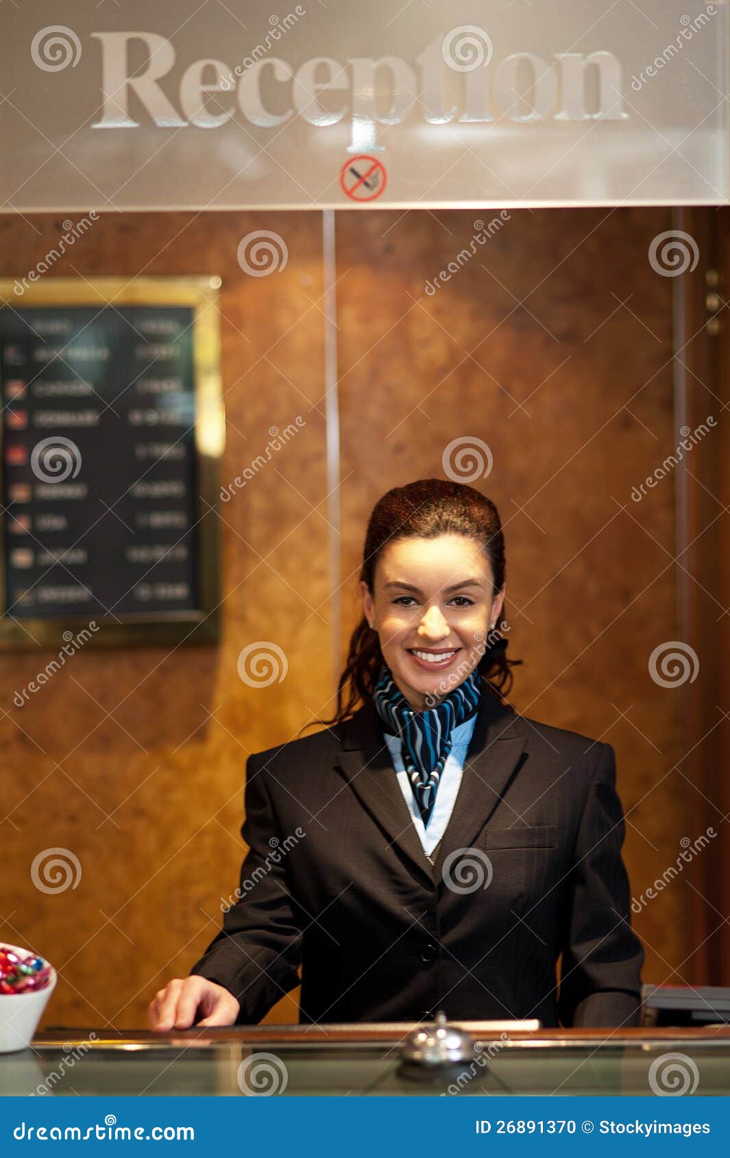 Charming Pretty Receptionist Posing Stock Photo - Image of desk, pretty ...