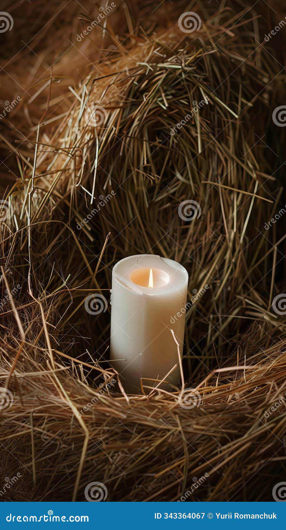 Charming Realistic Image of an Unlit Candle Nestled in a Hay Stack ...