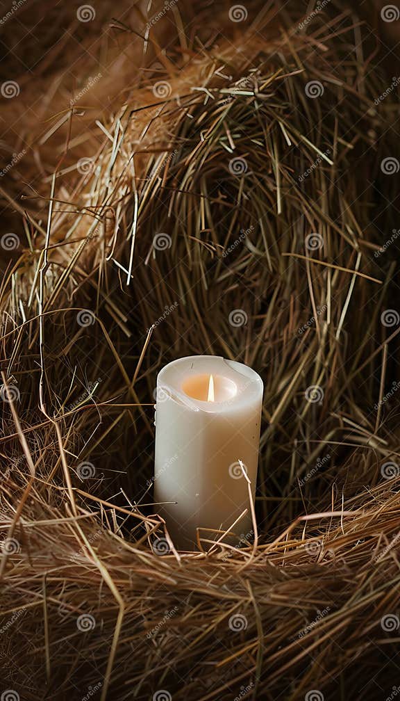 Charming Realistic Image of an Unlit Candle Nestled in a Hay Stack ...