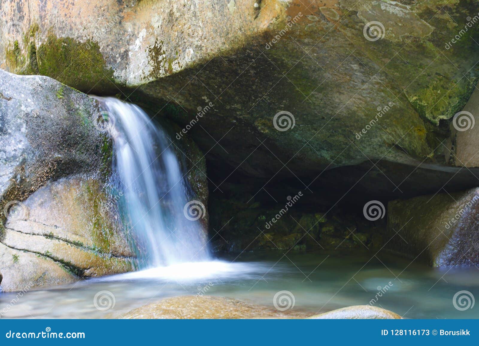 Charming Refreshing Waterfall among the Rocks of Mountain Creek Stock ...