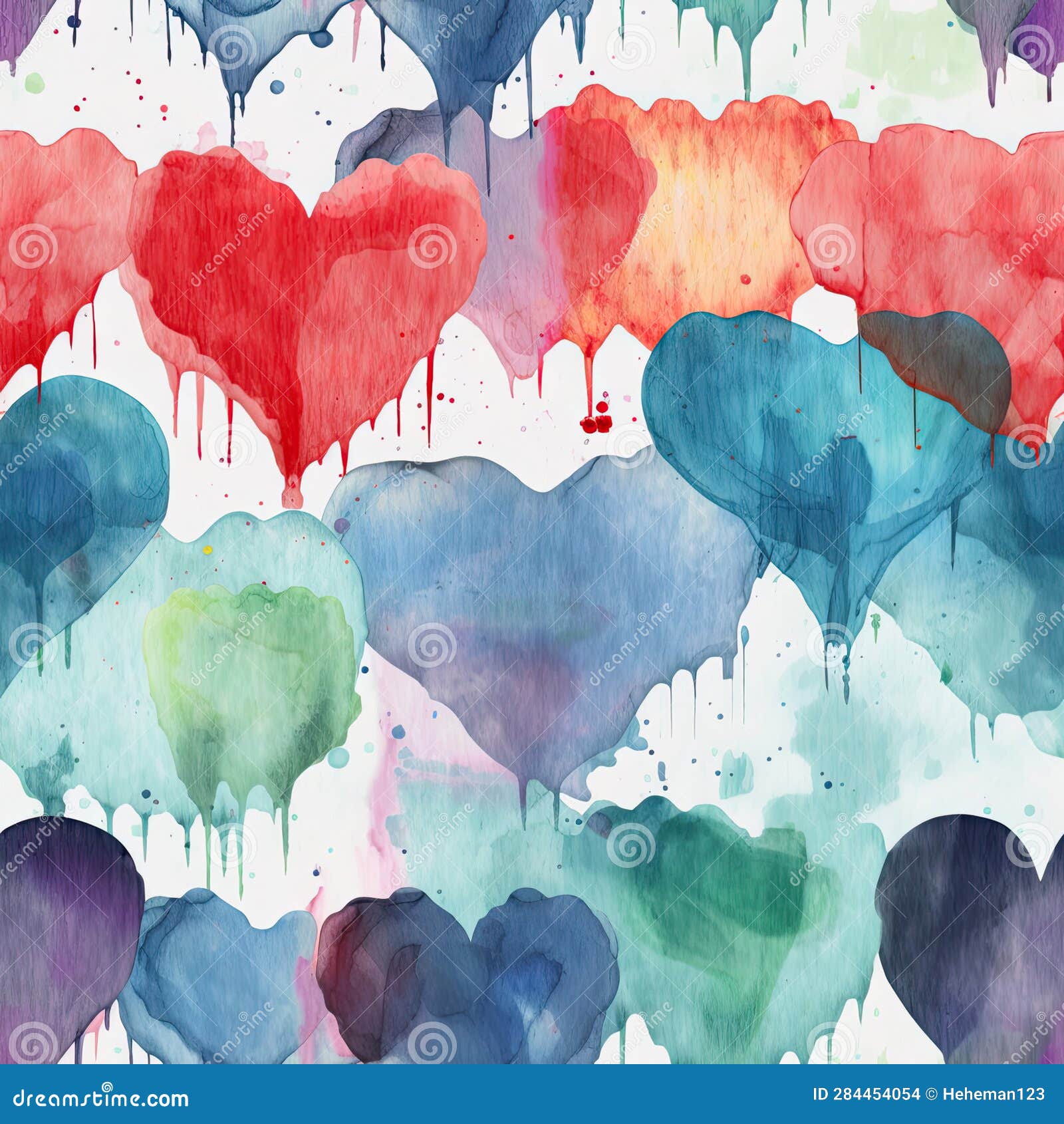 Repeating Pattern Random Love Heart Art Dripping Watercolor Stock ...