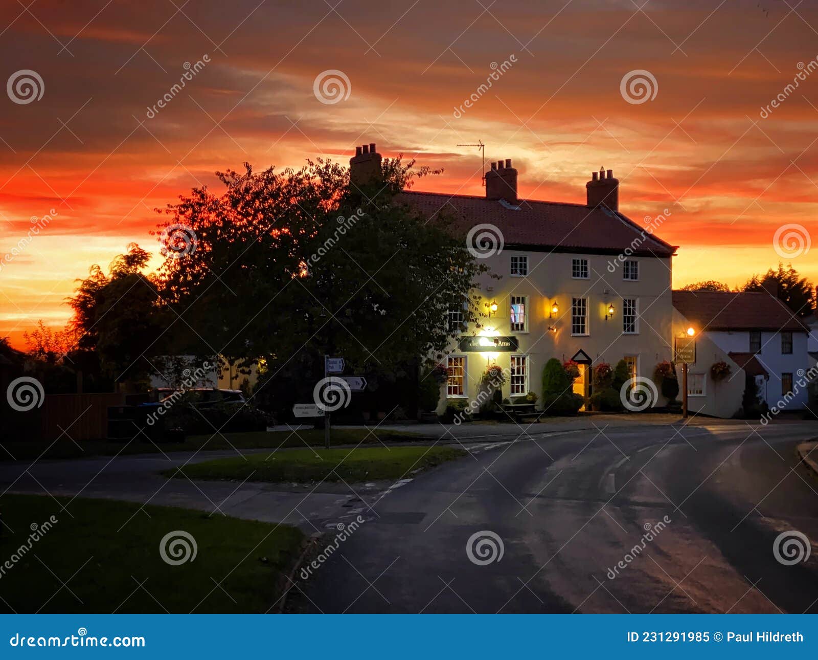 Charming Rural Pub at Sunset Editorial Image - Image of village ...