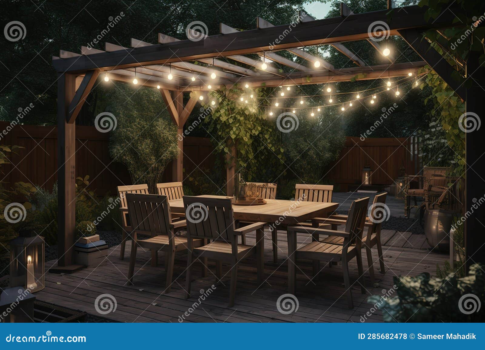 A Charming and Rustic Outdoor Dining Area with a Long Wooden Table and ...
