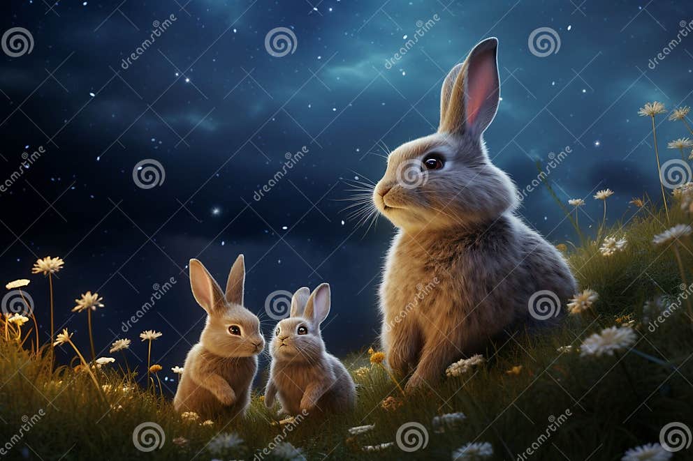 Charming Scene of a Rabbit Family Sharing a Stock Illustration ...