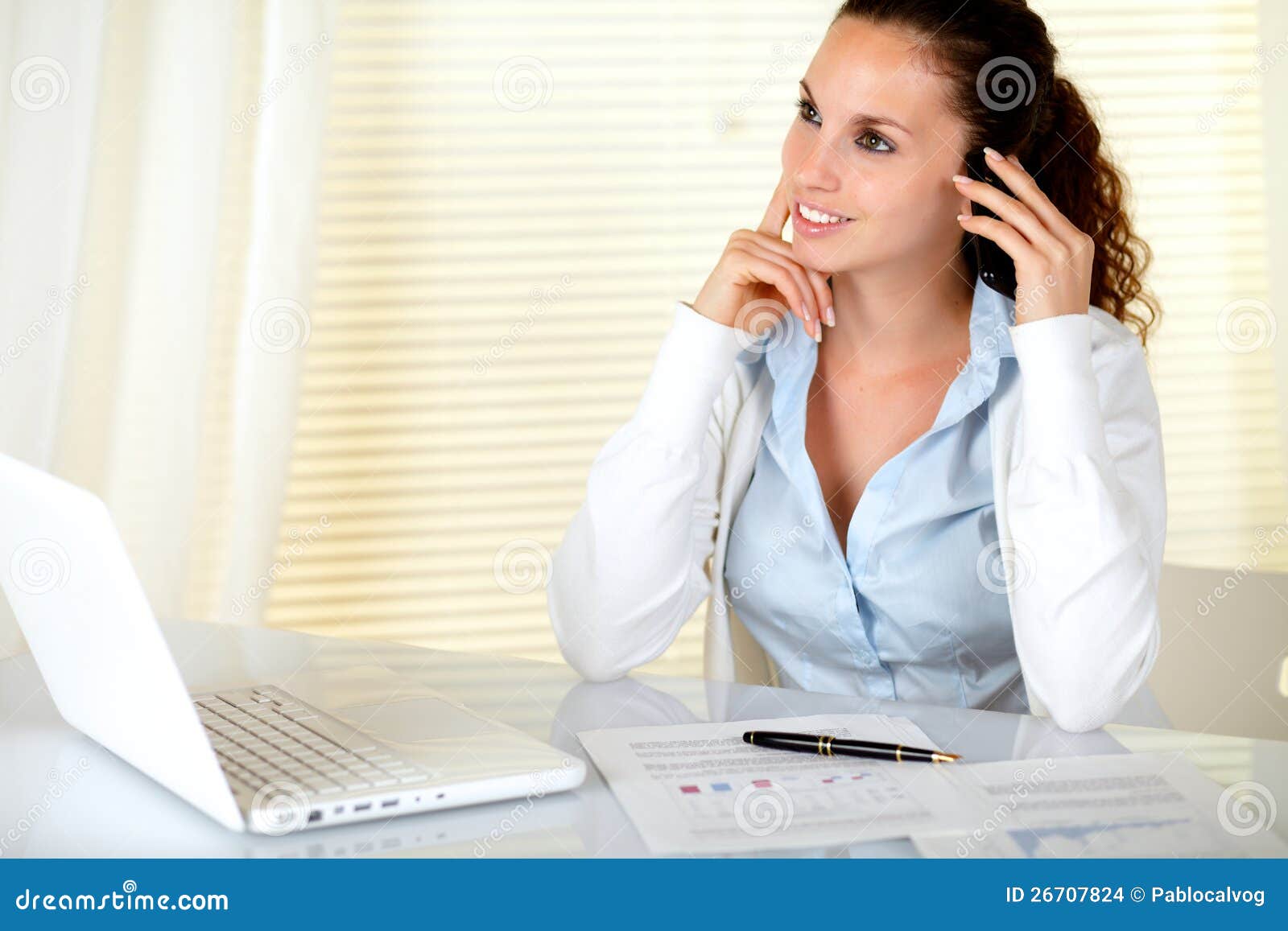 Charming Secretary Speaking on Cellphone Stock Photo - Image of ...