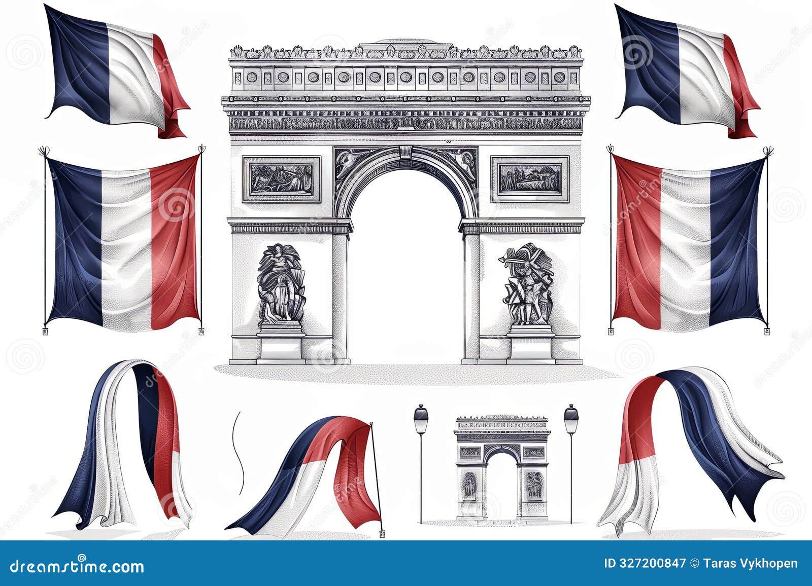 Charming Set of Illustrations with a French Theme, Showcasing the ...