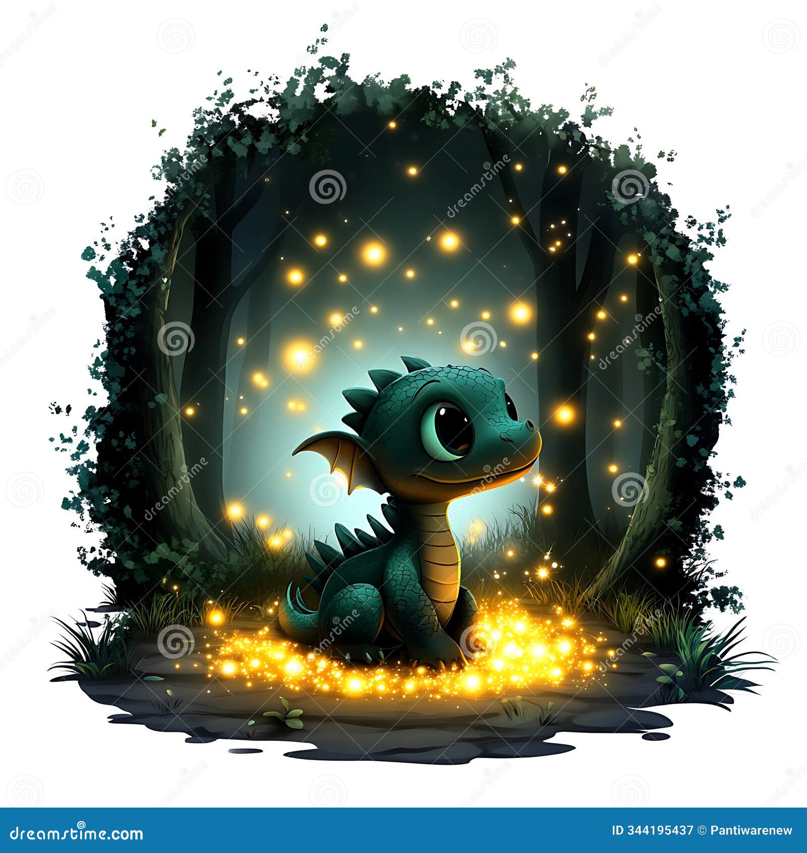 Cute Cartoon Dragon Blowing Fire Sparks in Forest Stock Illustration - Illustration of small ...