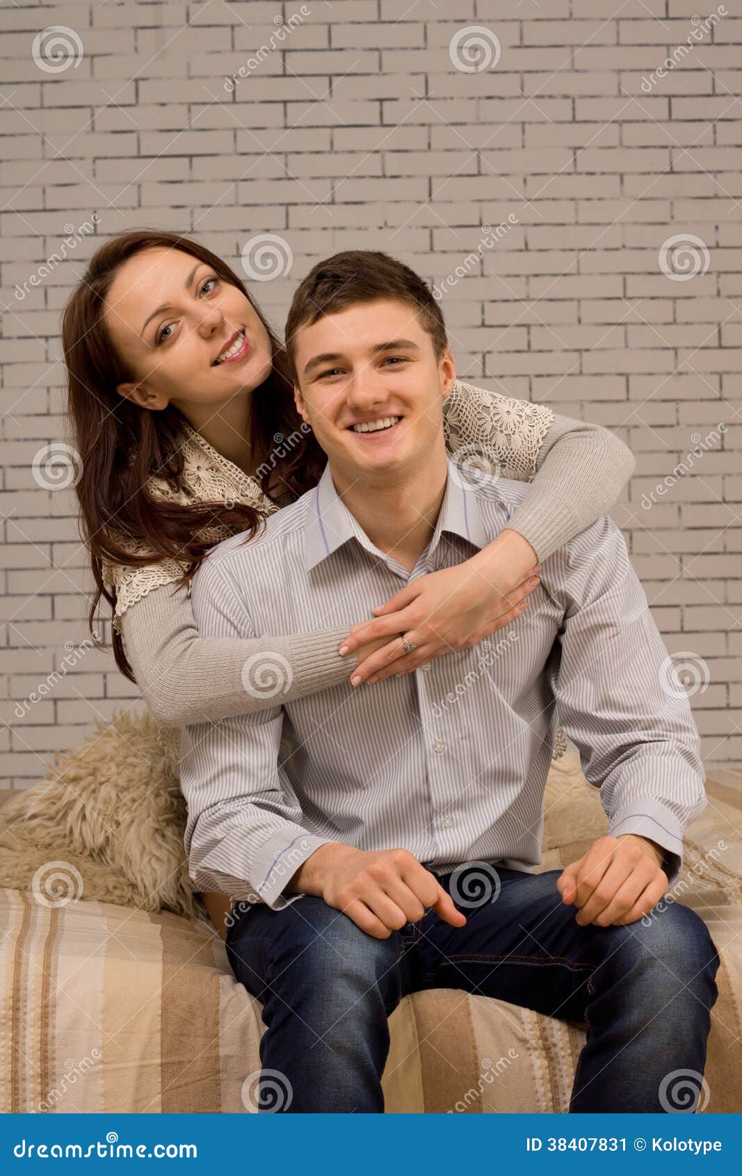 Charming Smiling Couple in an Affectionate Embrace Stock Image - Image ...