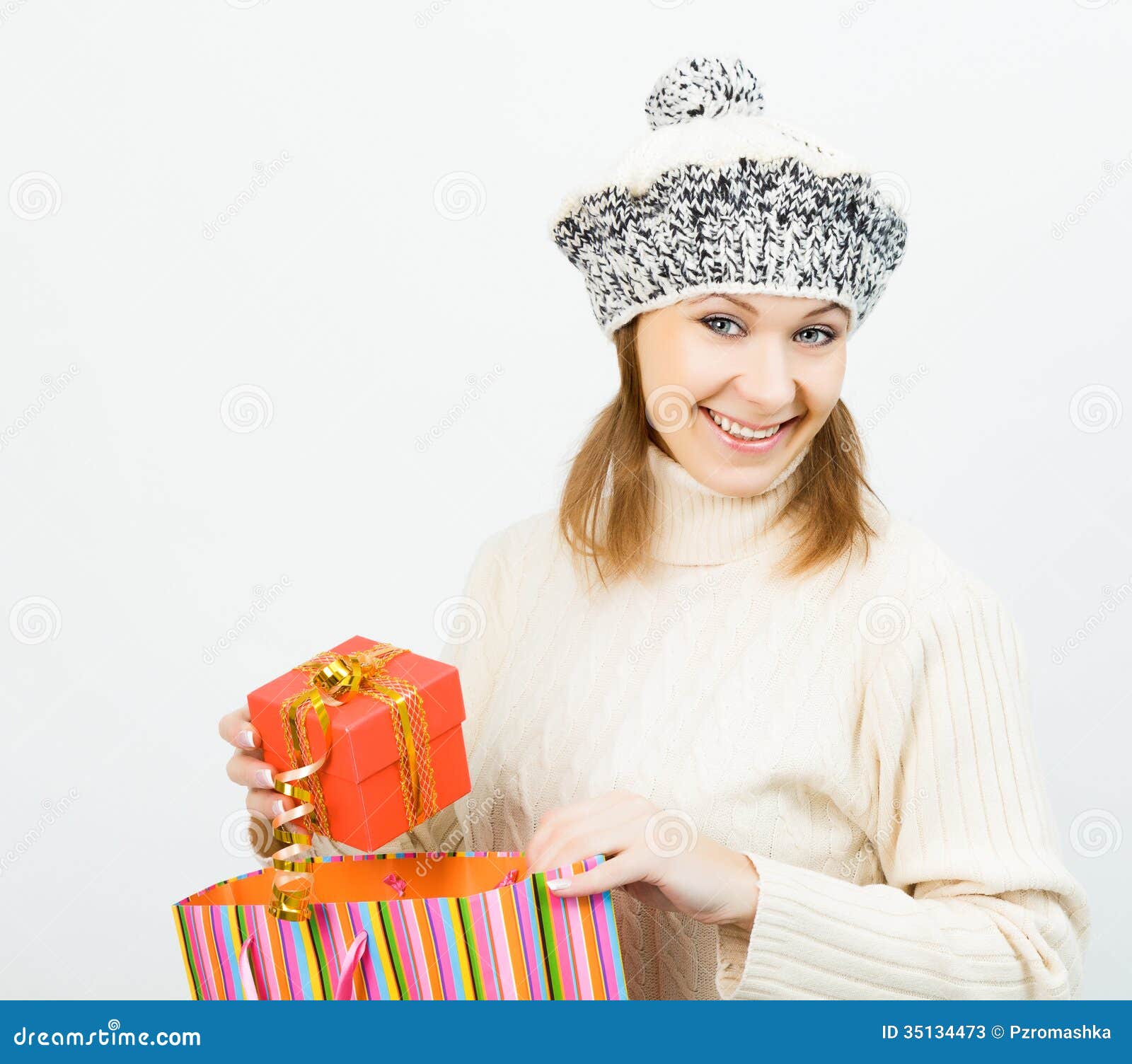Charming Smiling Girl Holding a Gift Box Stock Image - Image of ...