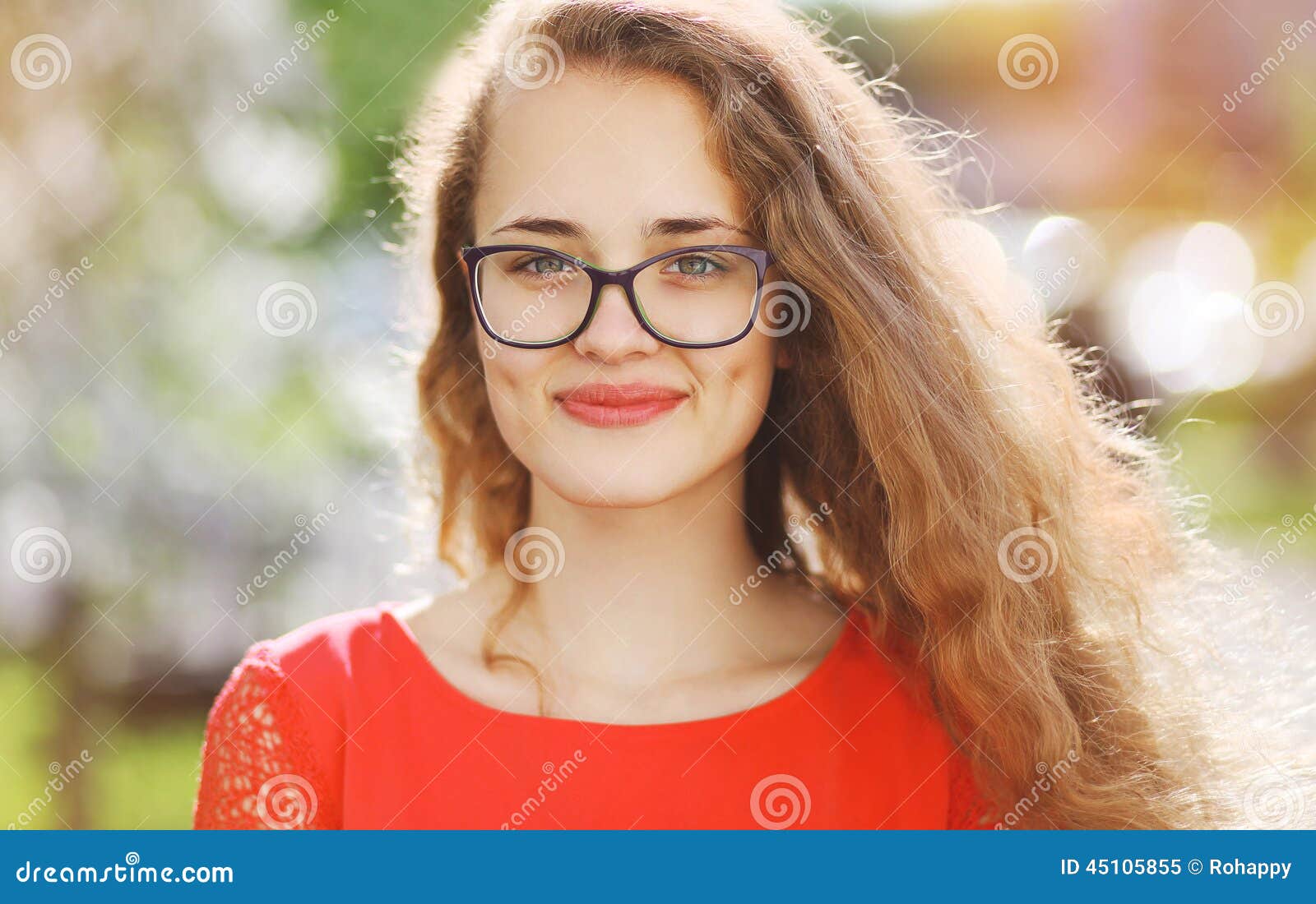 Charming Smiling Woman in Glasses Stock Image - Image of healthy, adult ...