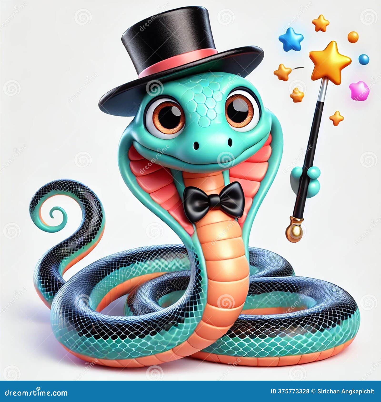 Charming Snake Illustration In Blue And Pink Pastel Color Palette - Childrens Book Style Royalty ...