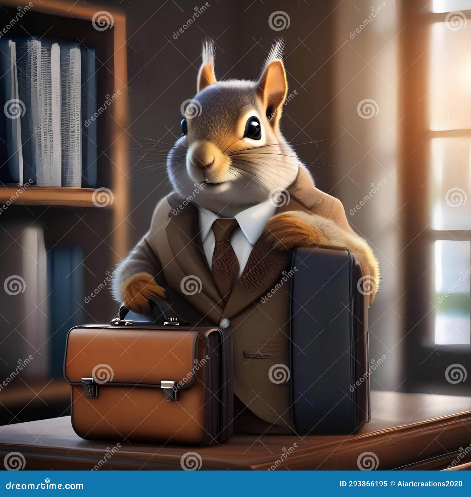 A Charming Squirrel in a Tiny Business Suit and Briefcase, Looking ...