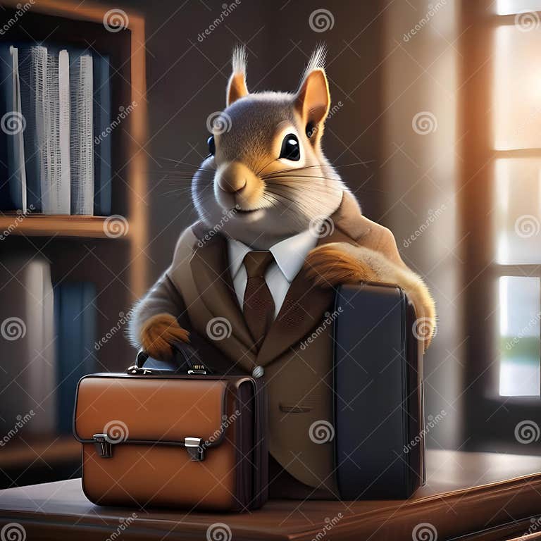 A Charming Squirrel in a Tiny Business Suit and Briefcase, Looking ...