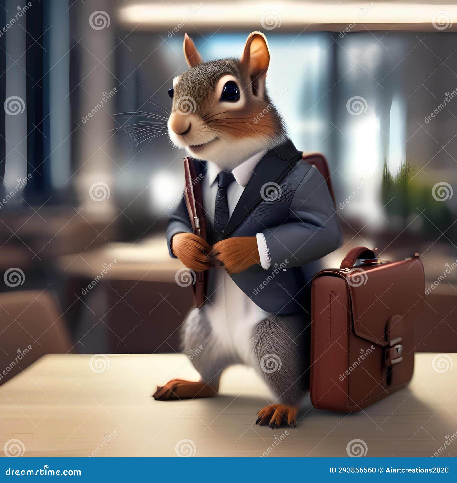 A Charming Squirrel in a Tiny Business Suit and Briefcase, Looking ...