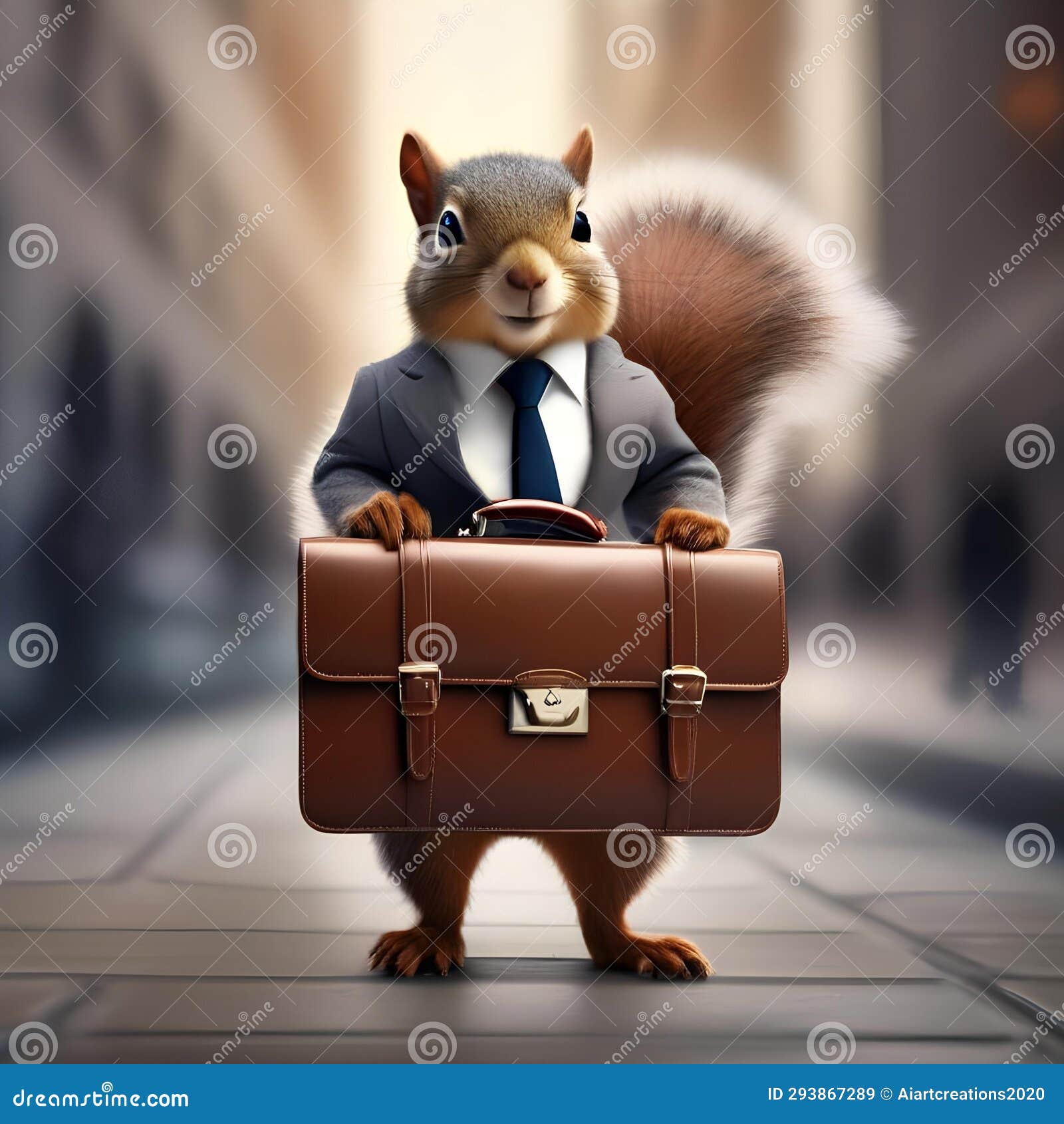 A Charming Squirrel in a Tiny Business Suit and Briefcase, Looking ...