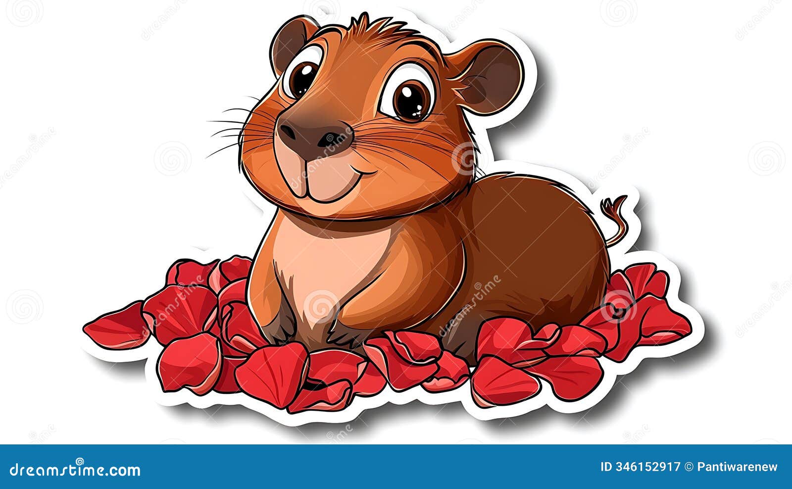 Capybara Charm on Soft Rose Petals Sticker Design Stock Illustration ...