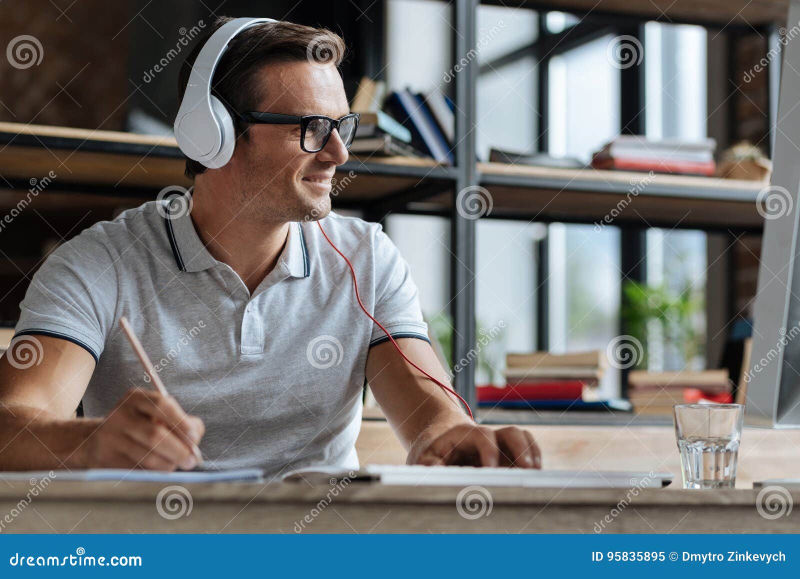 Charming Talented Guy Performing Data Analysis Stock Image - Image of ...