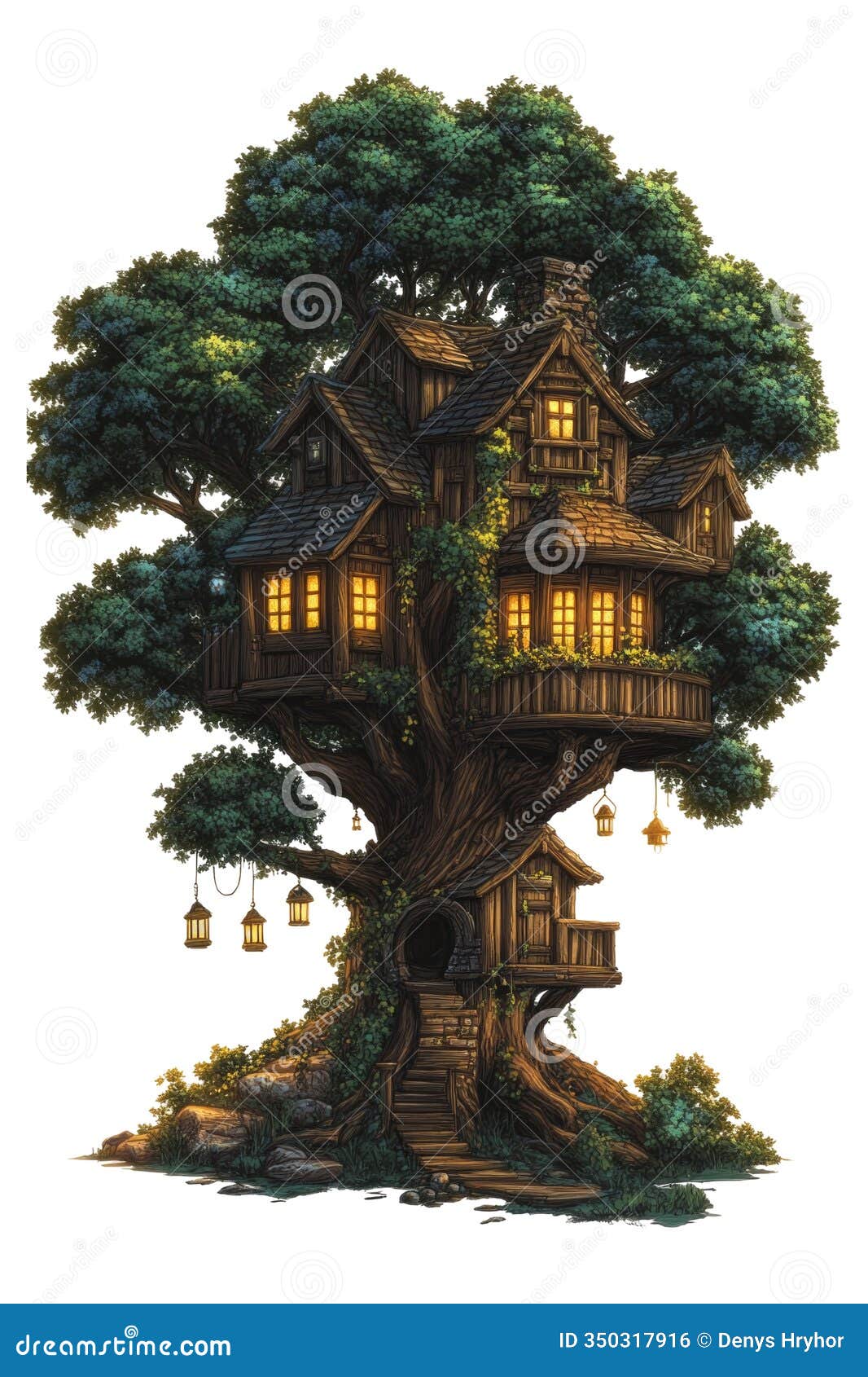 A Charming Treehouse Built into a Large Oak Tree Features Multiple ...