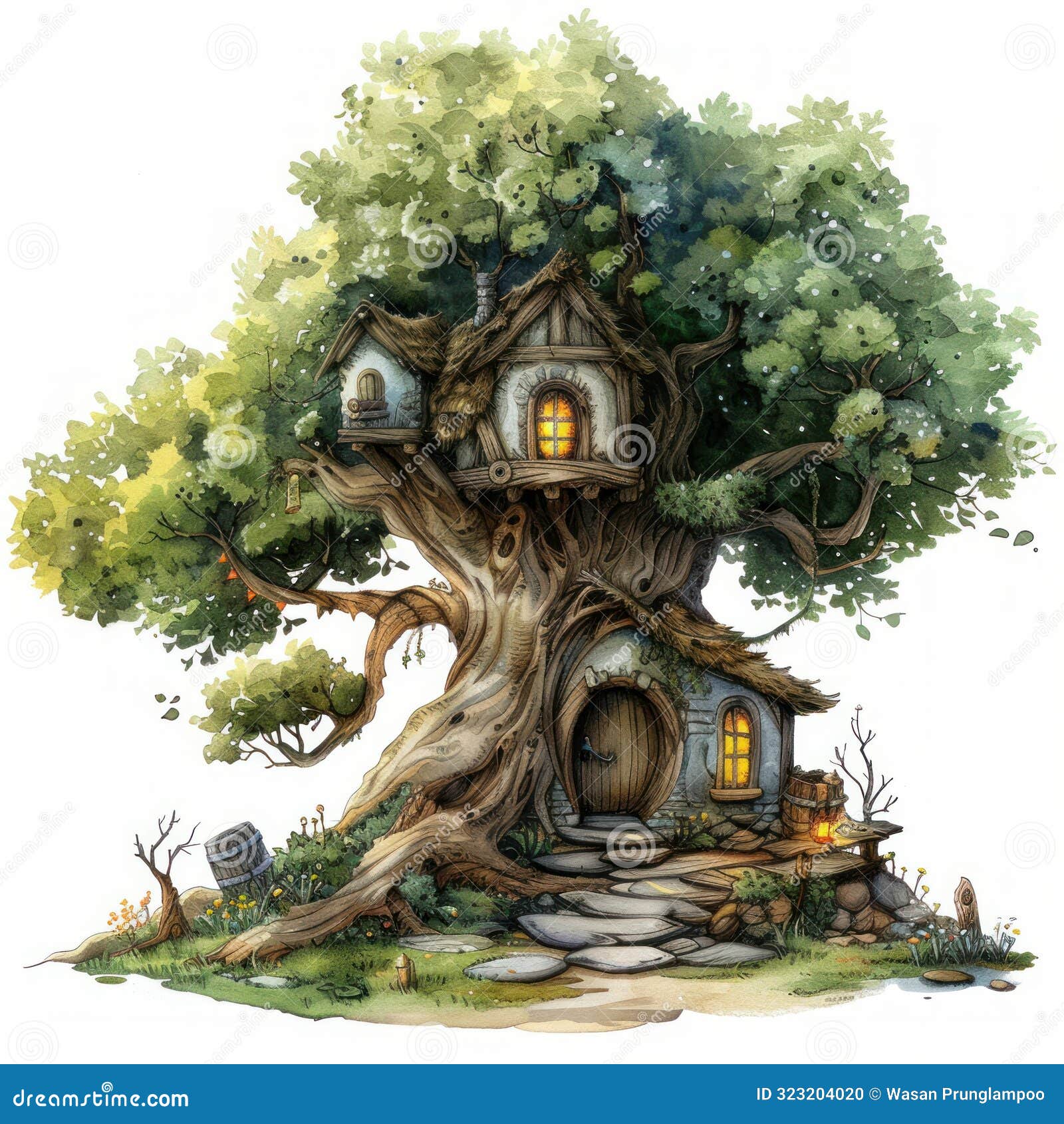 A Charming Treehouse Nestled in the Branches of a Large Oak Tree. the ...