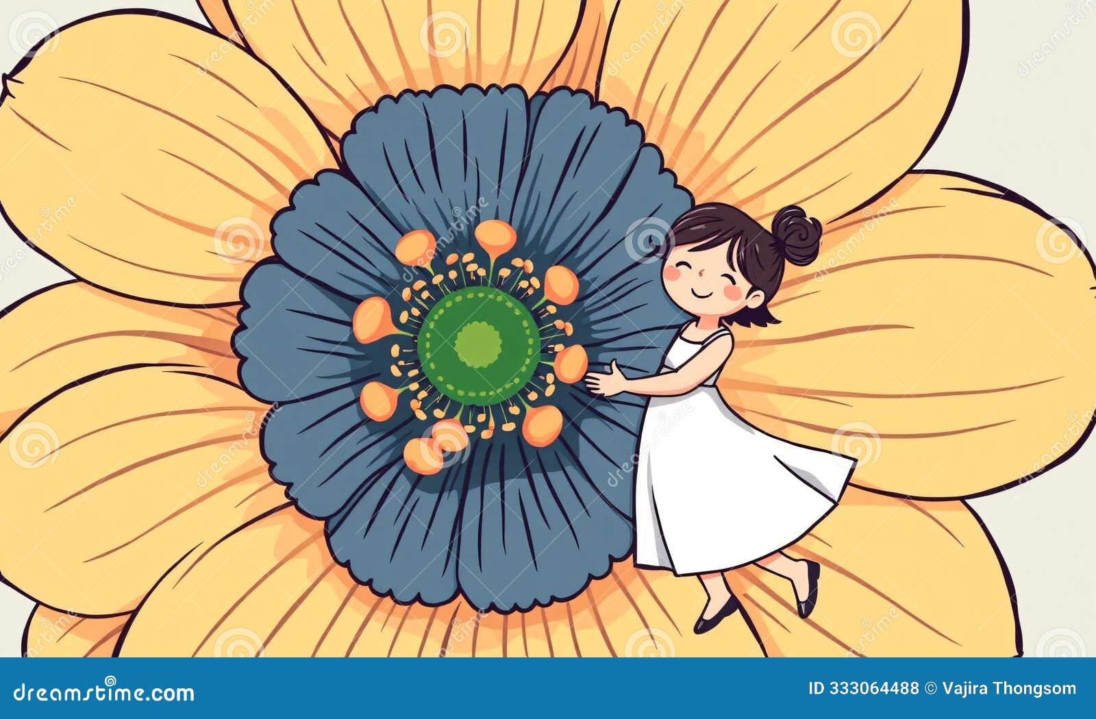 A Charming Vector Cartoon Depicting a Tiny Lady Joyfully Hugging a ...