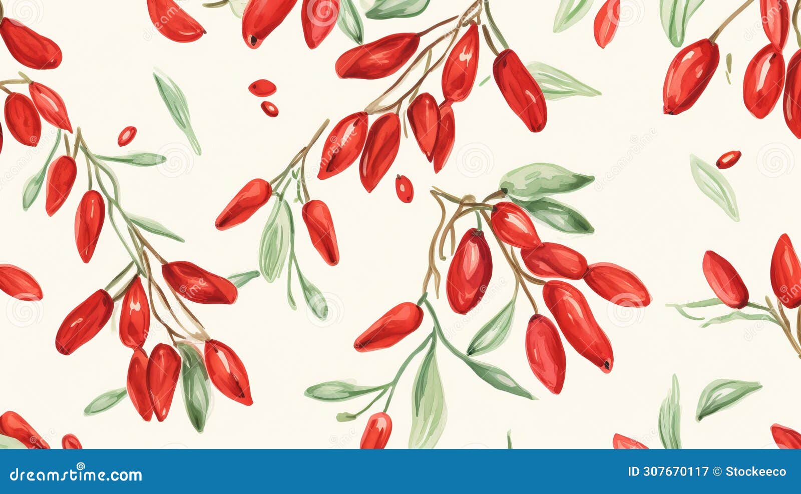 Charming Watercolour Goji Berry Pattern for a Delightful Touch Stock ...
