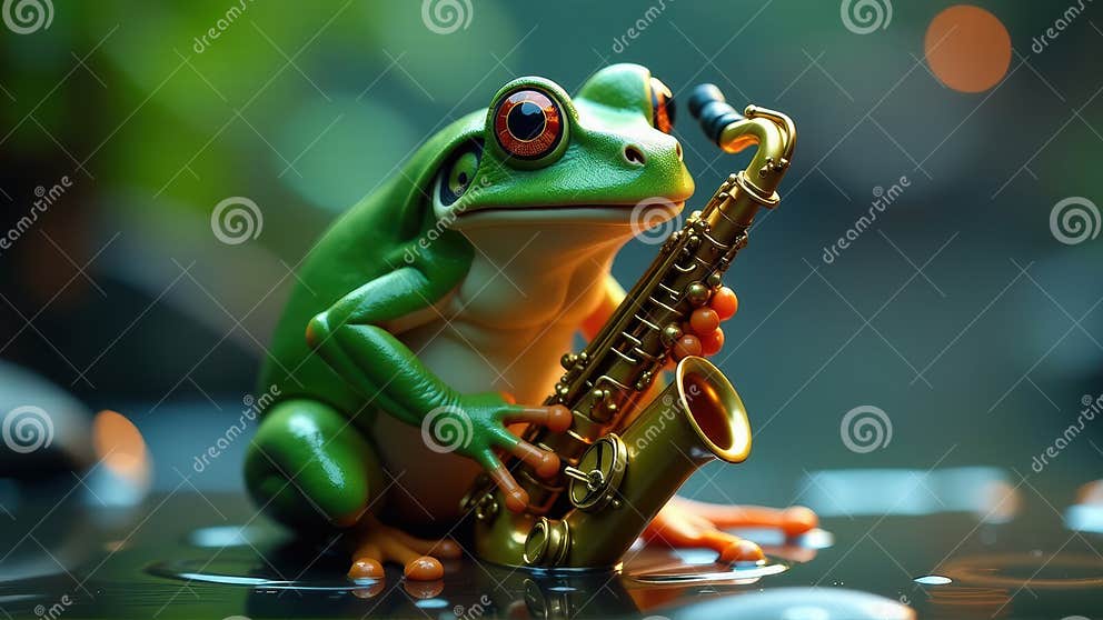 A Charming and Whimsical 3D Rendering of a Frog Playing a Saxophone ...