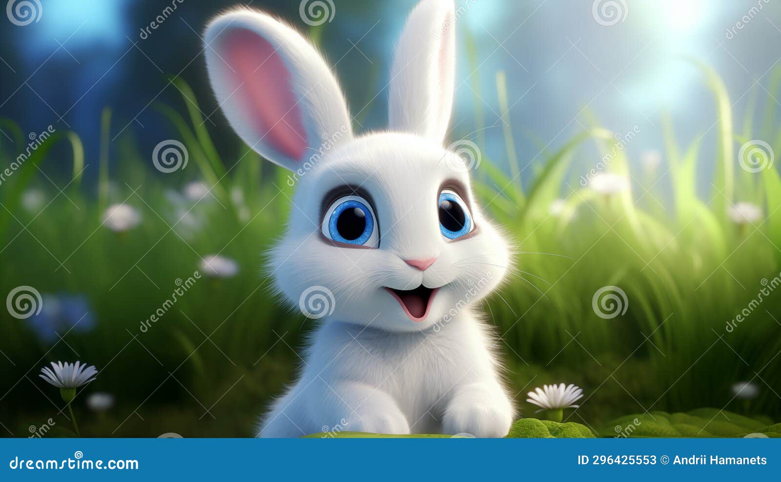 Charming White Rabbit With Bright Blue Eyes In A Serene Meadow Royalty ...