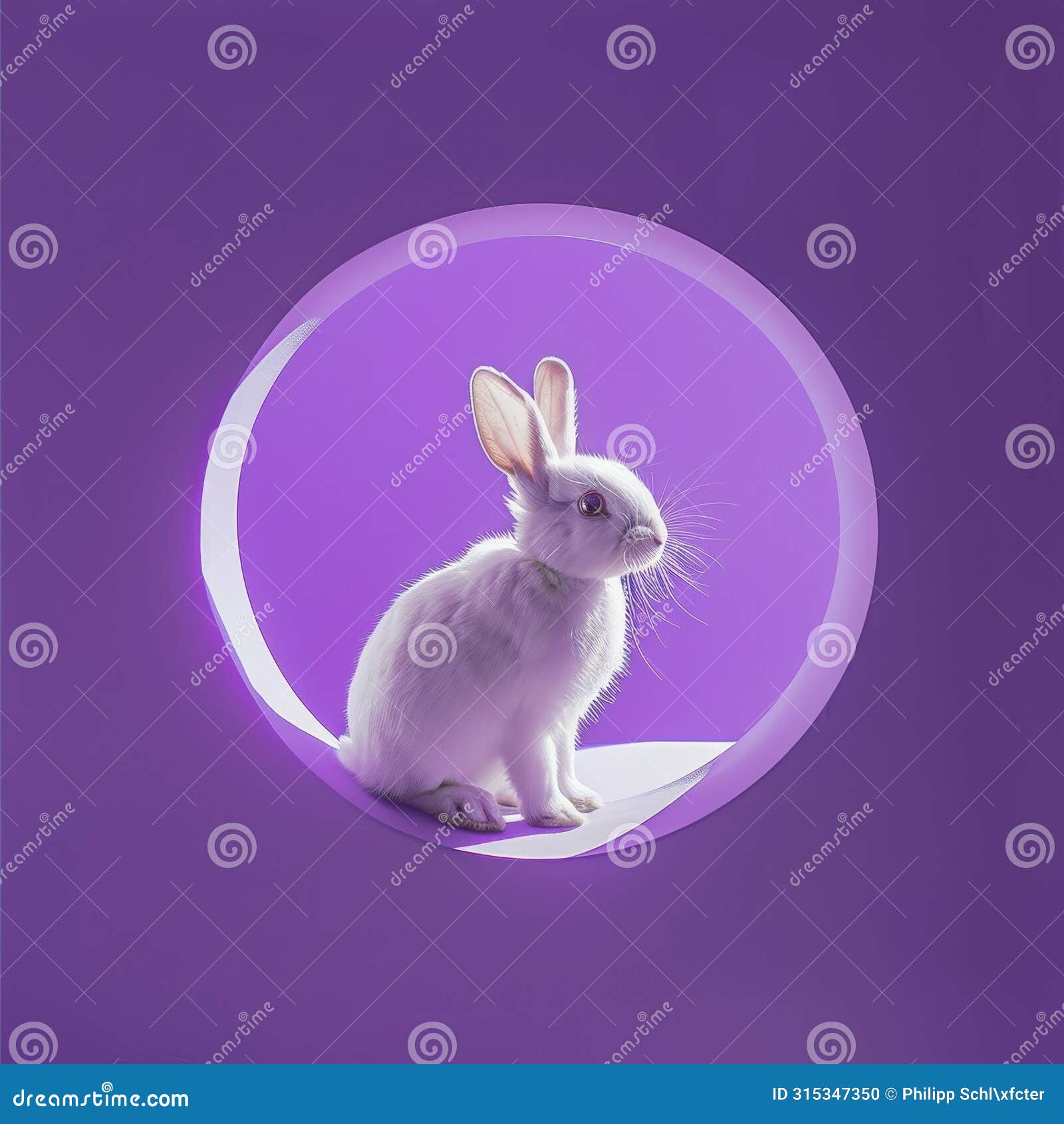 A Charming White Rabbit Peeks through a Circular White Cutout on a ...