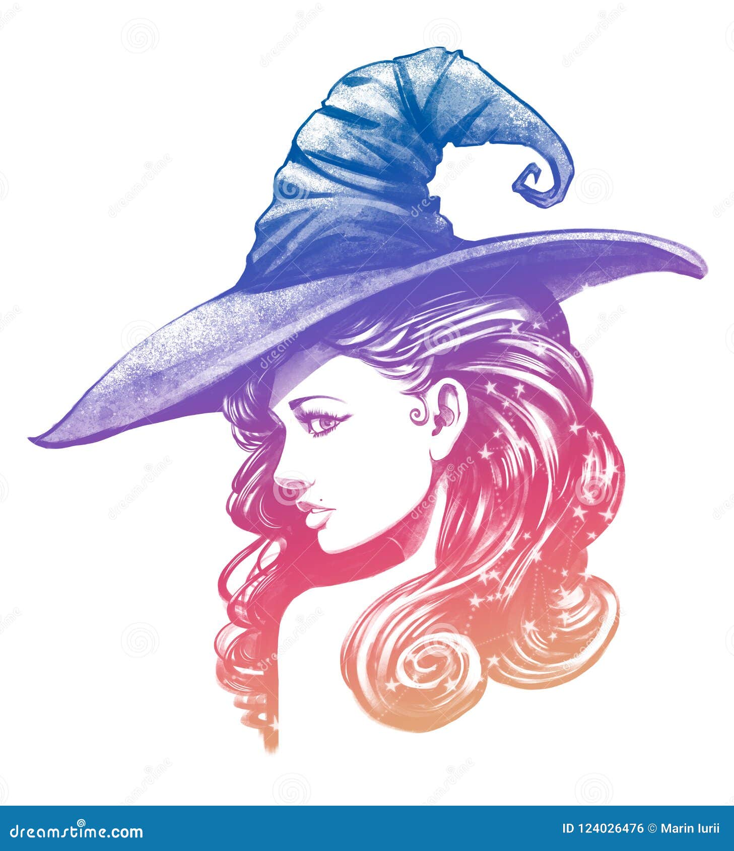 Charming Witch in Big Fancy Hat Stock Illustration - Illustration of ...