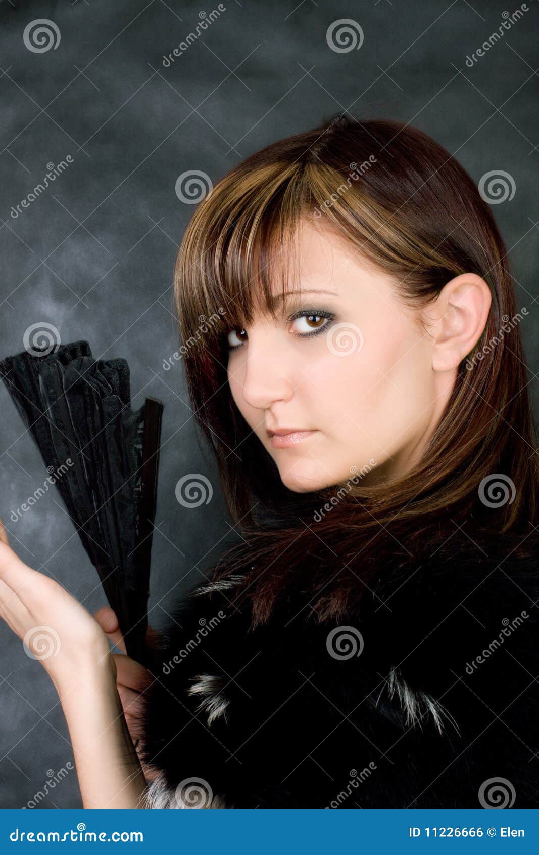 Charming woman with fan stock photo. Image of hair, model - 11226666