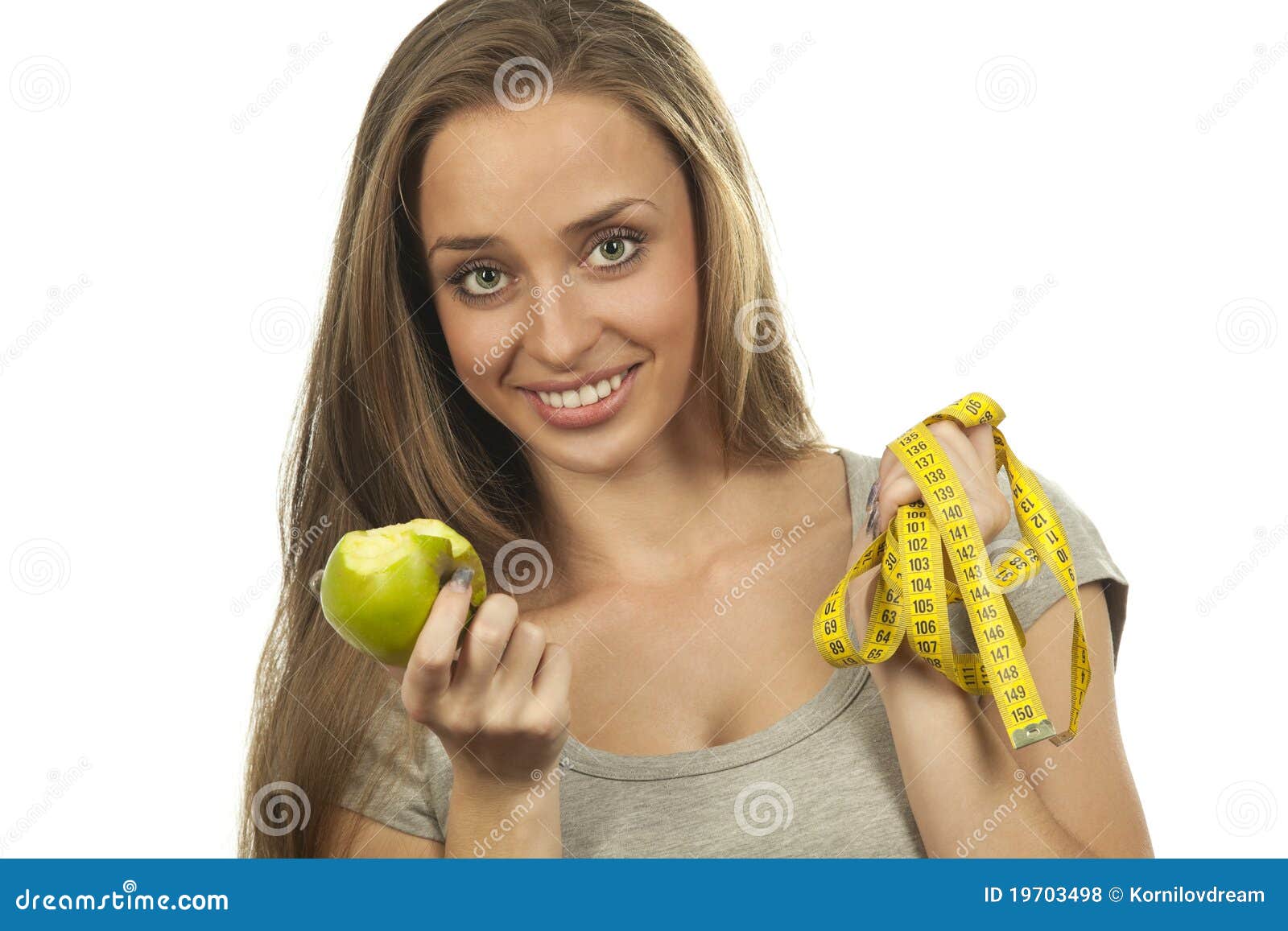 Charming Woman Holding Apple Stock Photo - Image of calories, green ...