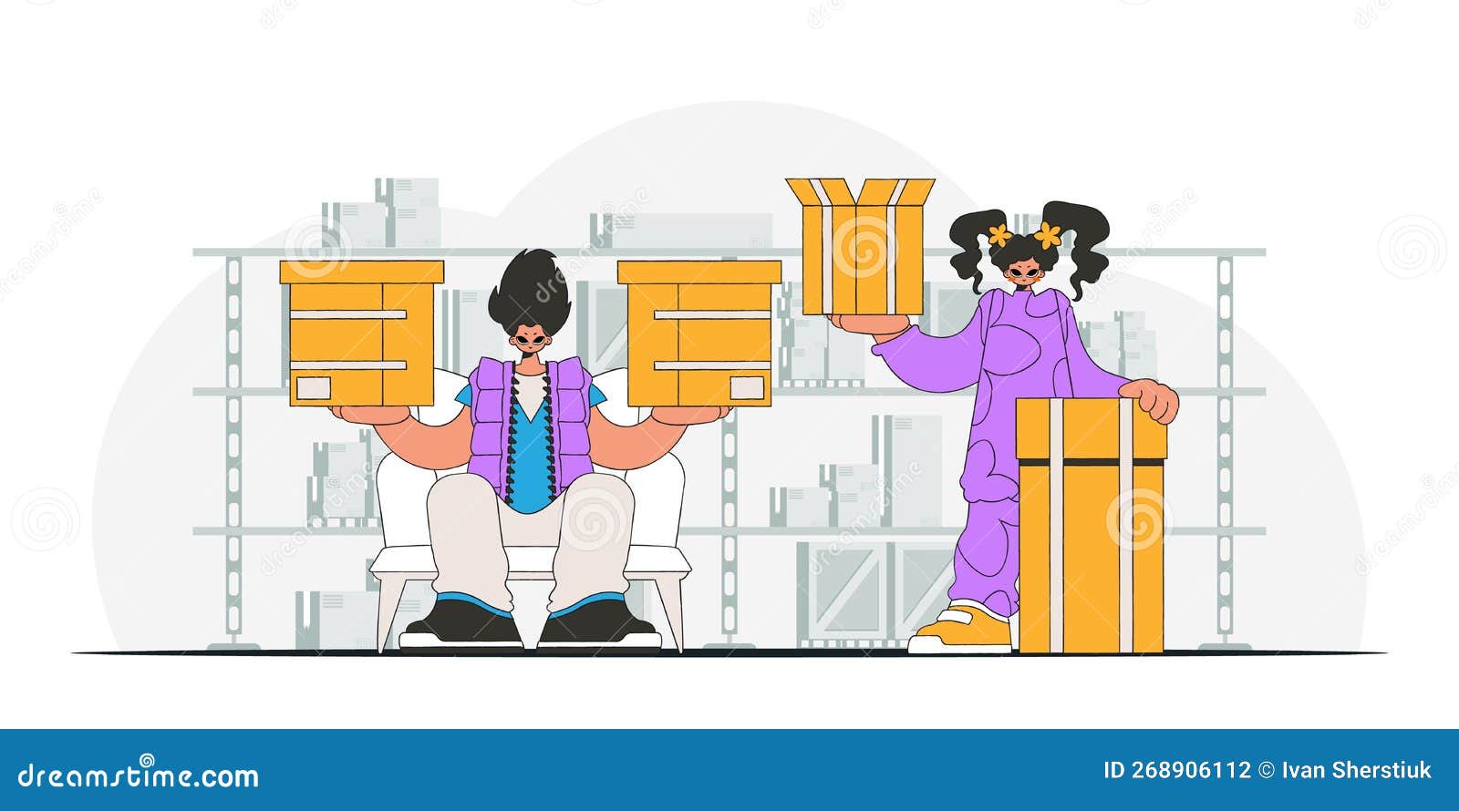 Charming Woman and Man are Holding Boxes in Their Hands. Parcel ...