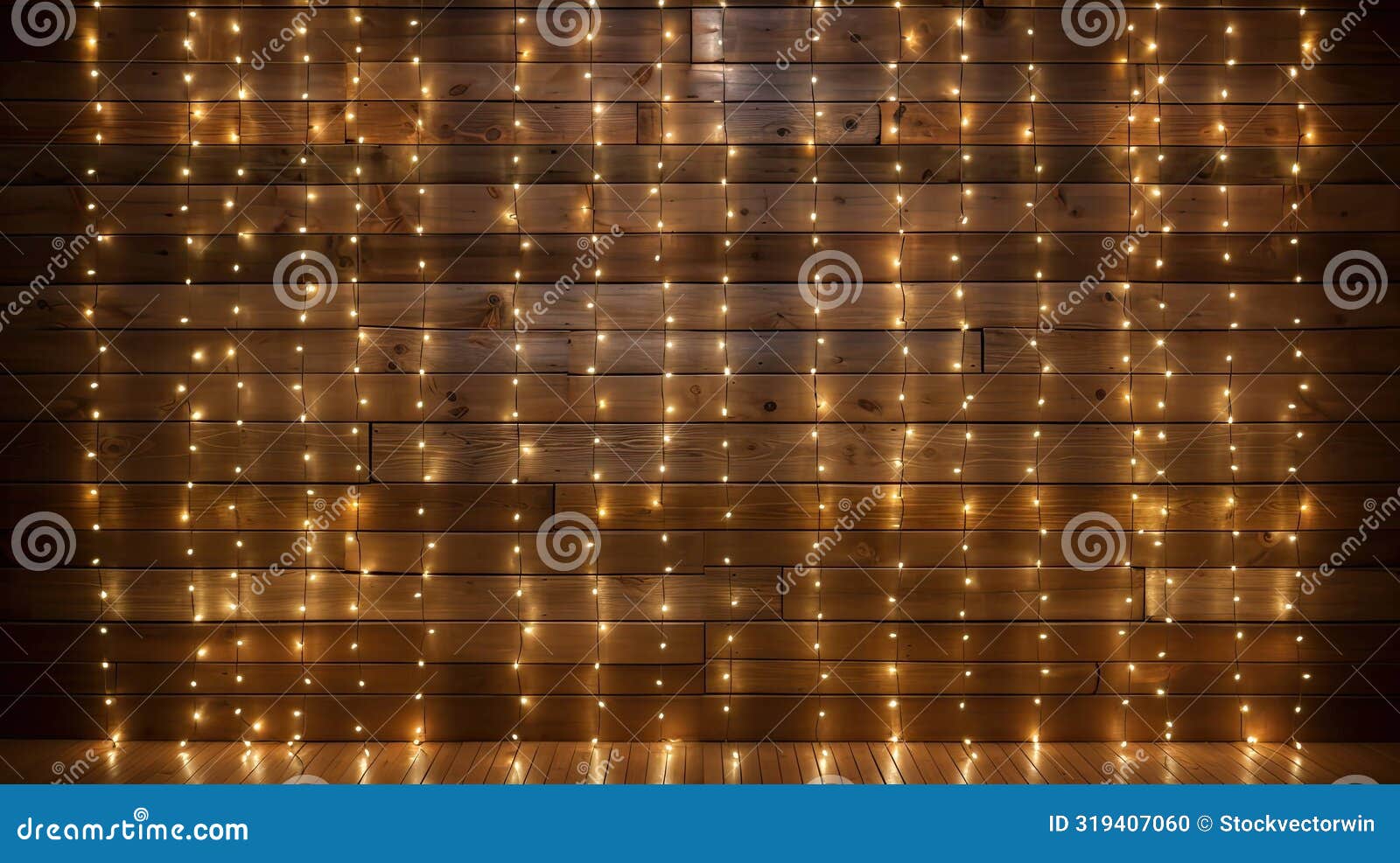 Charming Wood Background with String Lights Stock Illustration ...