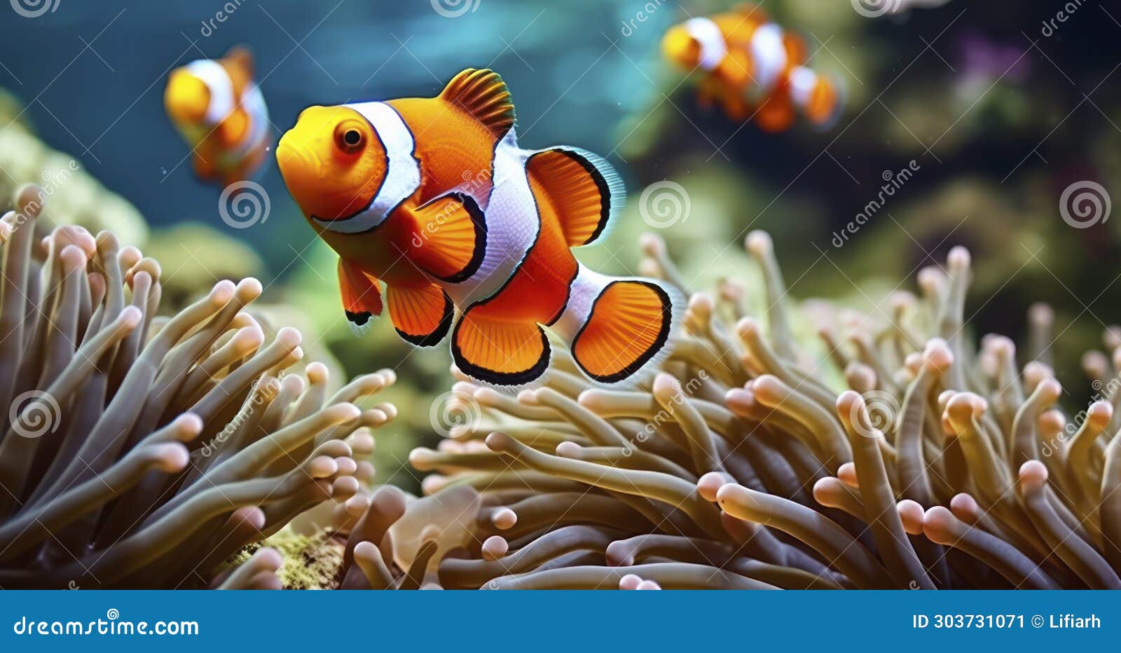 The Charming World of Clownfish and Anemones in Tropical Reefs Stock Illustration - Illustration ...