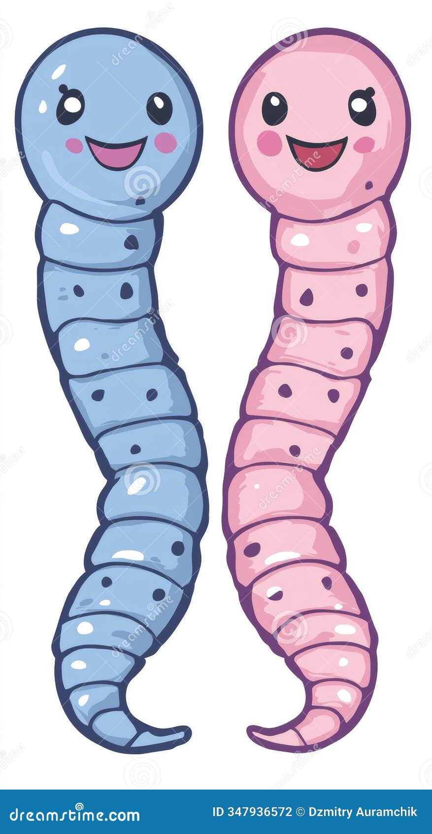 Charming Worm Cartoon Character with Both Colorful and Outline Designs ...
