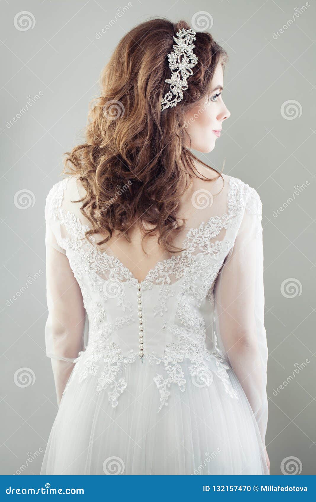 Charming Young Bride Woman, Back and Profile Stock Photo - Image of ...