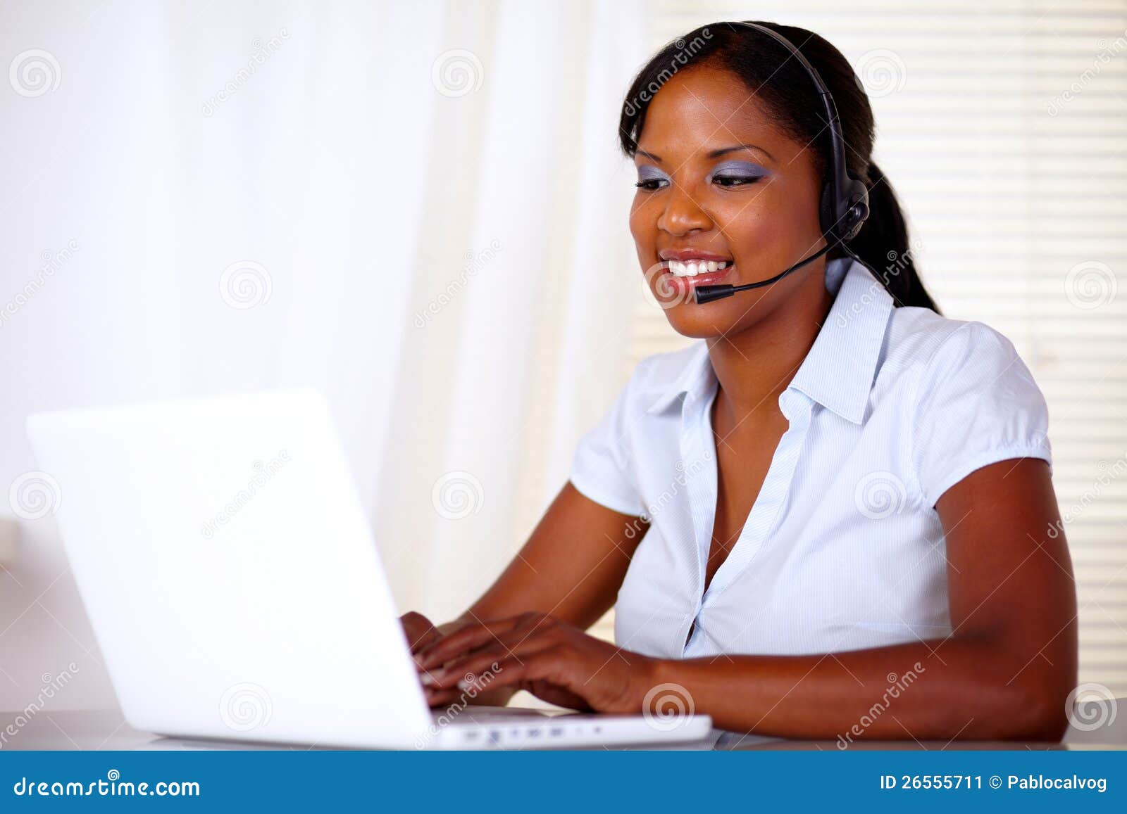 Charming Young Secretary Working on Laptop Stock Image - Image of ...