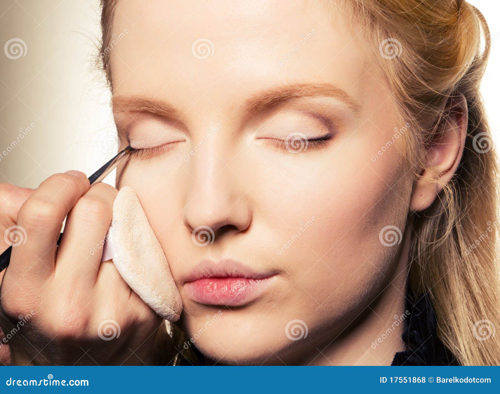 Charming Young Woman Applying Blusher Eyelid Stock Photo - Image of ...