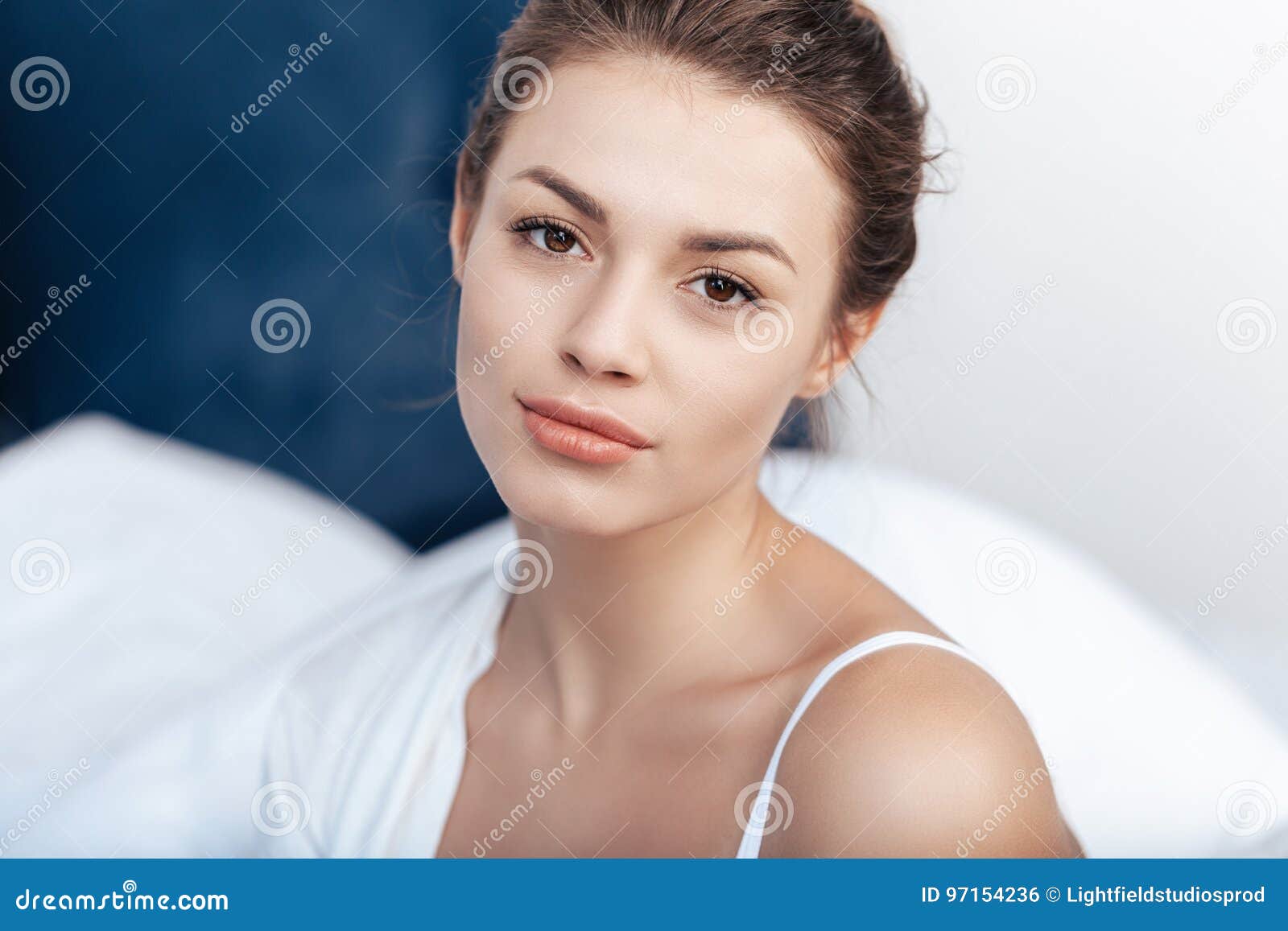 Charming Young Woman in Bed Stock Photo - Image of daytime, beautiful ...