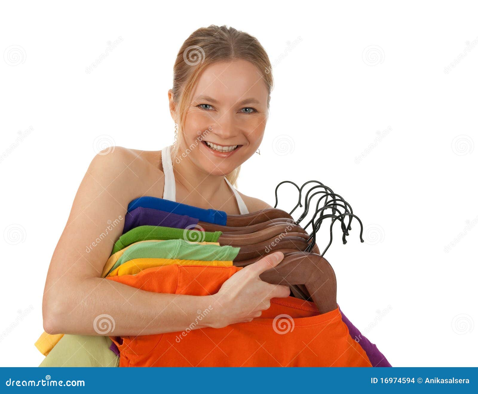 Charming Young Woman Holding Colourful Clothes Stock Photo - Image of ...
