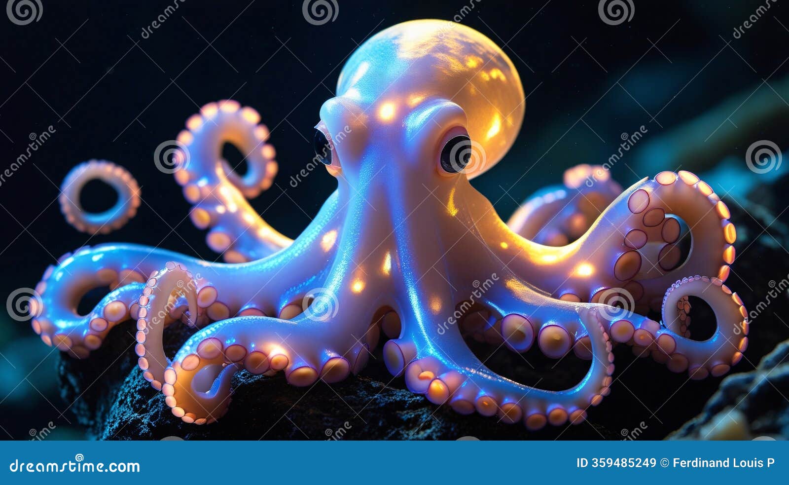 Charmingly Luminescent Octopus with Vibrant Tentacles in an Underwater ...