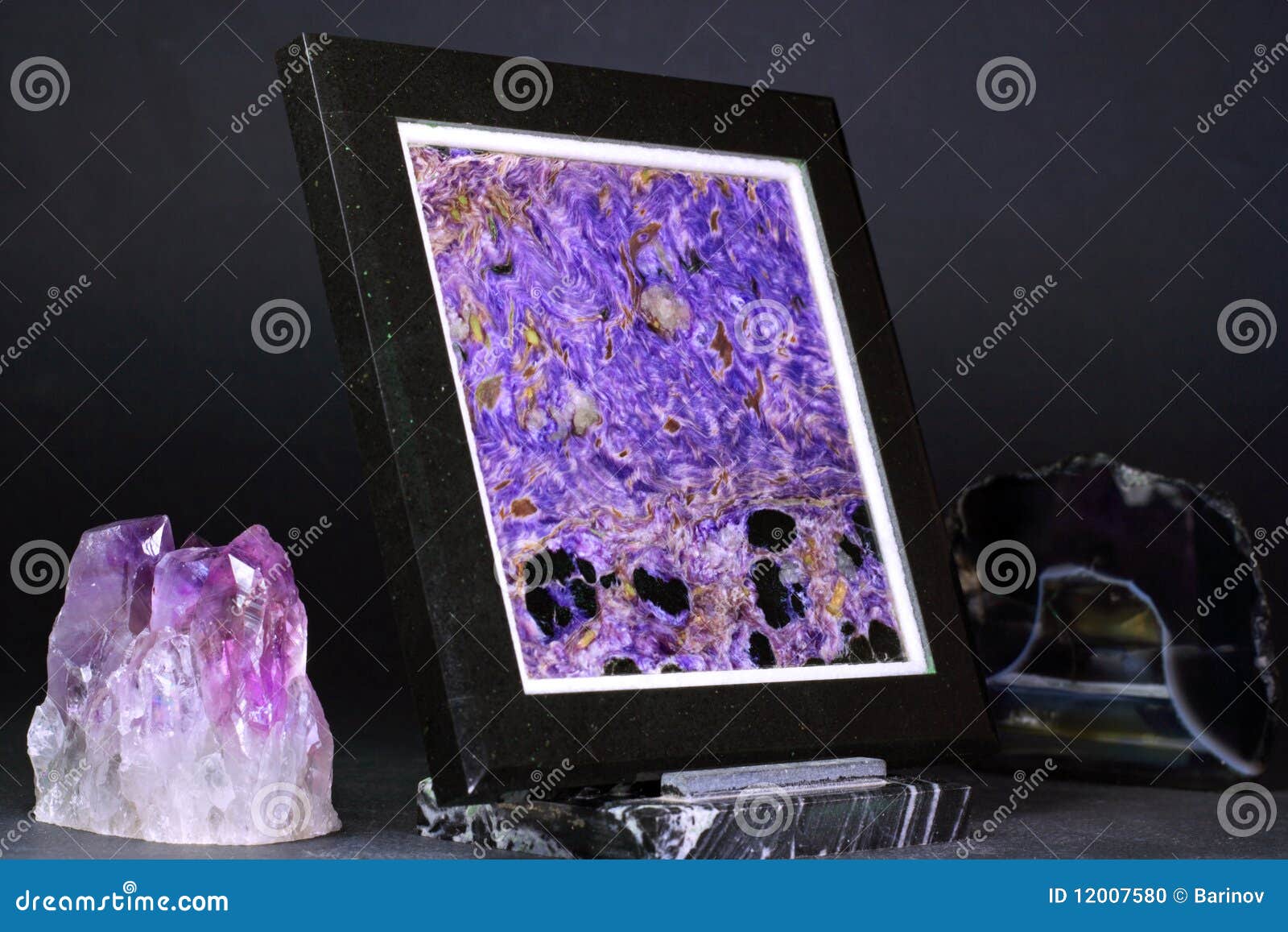 Charoit on a Support, Black Agate and Druses Ameth Stock Photo - Image ...